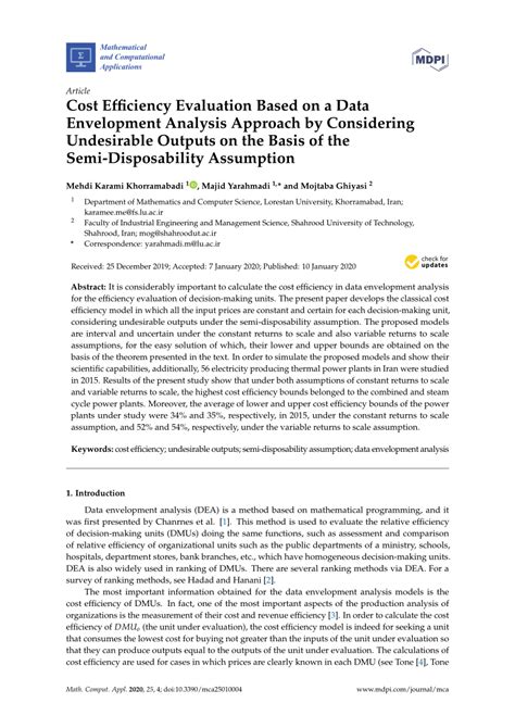 Pdf Cost Efficiency Evaluation Based On A Data Envelopment Analysis Approach By Considering
