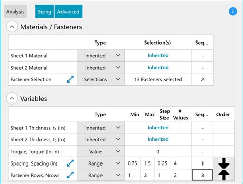 Sizing Optimization
