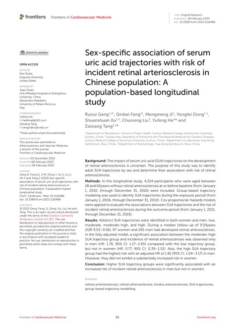 Pdf Sex Specific Association Of Serum Uric Acid Trajectories With
