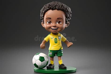 Tiny Soccer Player With Brazilian Uniform From Generative Ai Stock