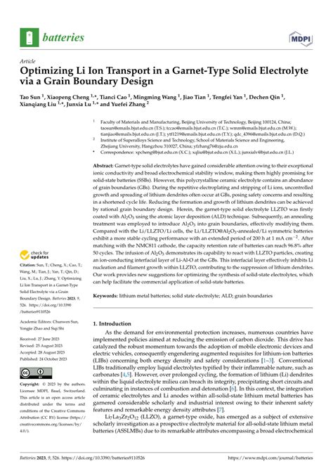 Pdf Optimizing Li Ion Transport In A Garnet Type Solid Electrolyte