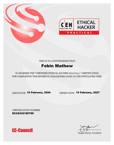 Febin V Mathew On Linkedin Cehpractical Cybersecurityjourney Certification Ec Council