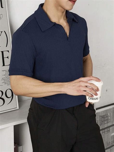 Manfinity Homme Men Solid Rib Knit Polo Shirt Shein Usa