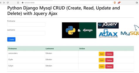 Python Django Mysql CRUD Create Read Update And Delete With Jquery Ajax Tutorial