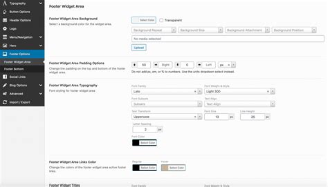 Footer Options Web Design Engine Help