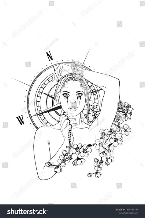 Sexy Compas Girl Outline Drawing Stock Vector Royalty Free 1890725194 Shutterstock