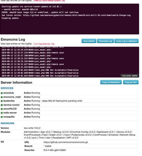 2 Issues Cant Update Emoncms Nor Send Feeds To Emoncms