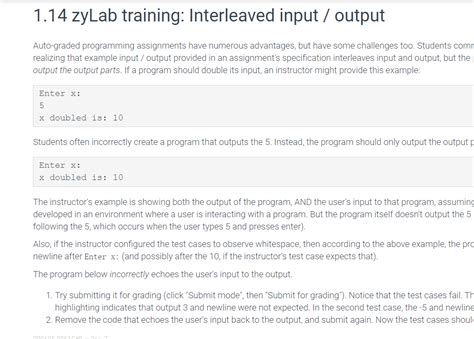solved 1 14 zylab training interleaved input output
