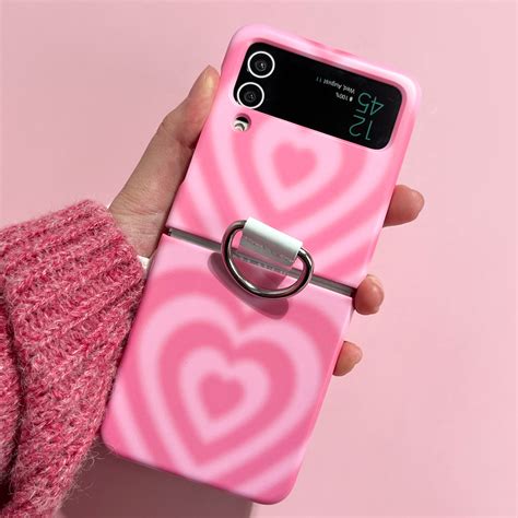 168cm케이스 무광 Z플립3z플립4 하트 그라데이션 핑크 캐치링set 삼성 갤럭시 Z플립 지플립 제트플립 6 5 4 3 무광 하드 커플 친구 귀여운 캐릭터 디자인