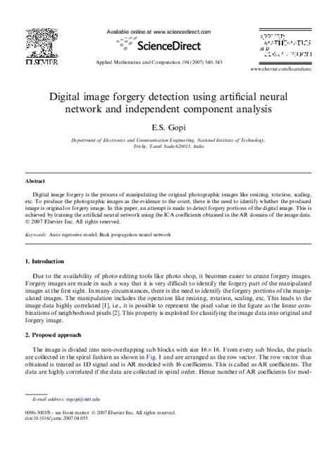 Pdf Digital Image Forgery Detection Using Artificial Neural Network And Independent Component