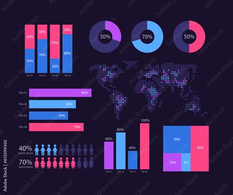 International Business Analytics Infographic Chart Design Template Set For Dark Theme Visual