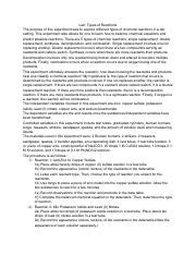 Lab Types Of Reactions Pdf Lab Types Of Reactions The Purpose Of This Experiment Was To