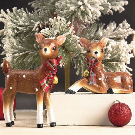 Current Reindeer Pair Christmas Figurines Set Of 2 Cast Resin