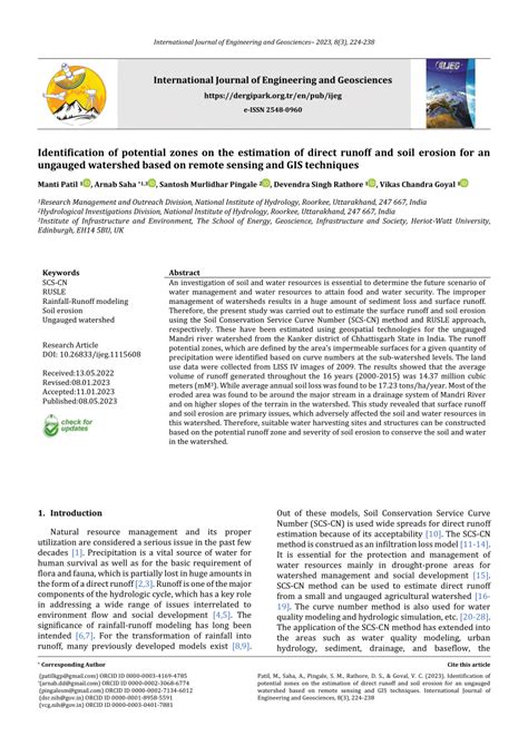 PDF Identification Of Potential Zones On The Estimation Of Direct Runoff And Soil Erosion For