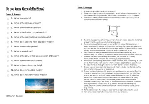 AQA GCSE 9-1 Physics: REVISE YOUR DEFINITIONS! Topic 1: Energy | Teaching Resources
