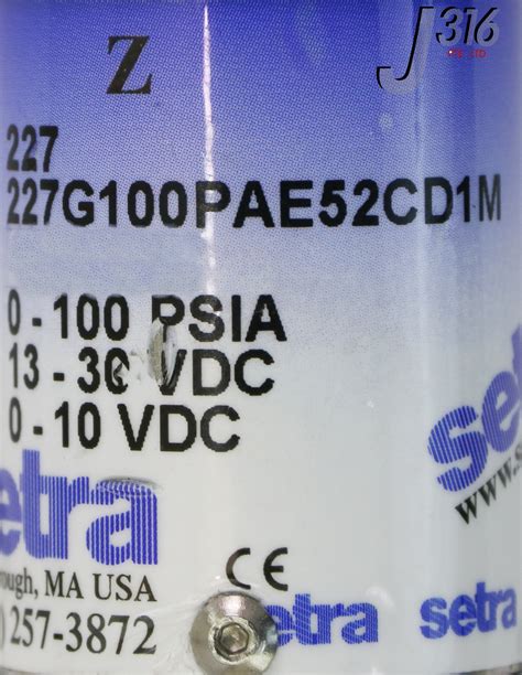 T202 Setra Model 227 Ultra High Purity Pressure Transducer 0 100psia 227g100pae52cd1m J316gallery