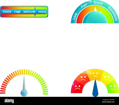 Speedometer Icons Set Cartoon Vector Various Measuring Device Indicator Measurement Concept