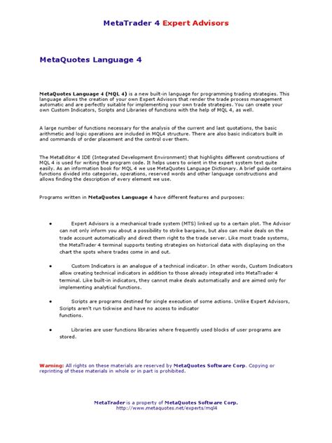 Metatrader 4 Expert Advisors Download Free Pdf Variable Computer Science Subroutine