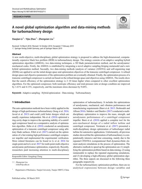 pdf a novel global optimization algorithm and data mining methods for turbomachinery design
