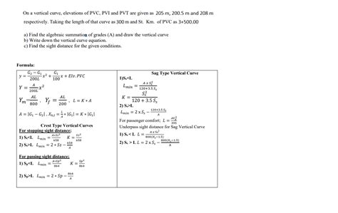 solved on a vertical curve elevations of pvc pvi and pvt