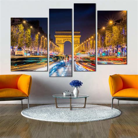 Champs Elysees Canvas Print Paris City Night 4 Piece Canvas France B