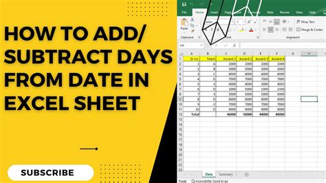How To Add Subtract Days From Date In Excel Sheet Youtube