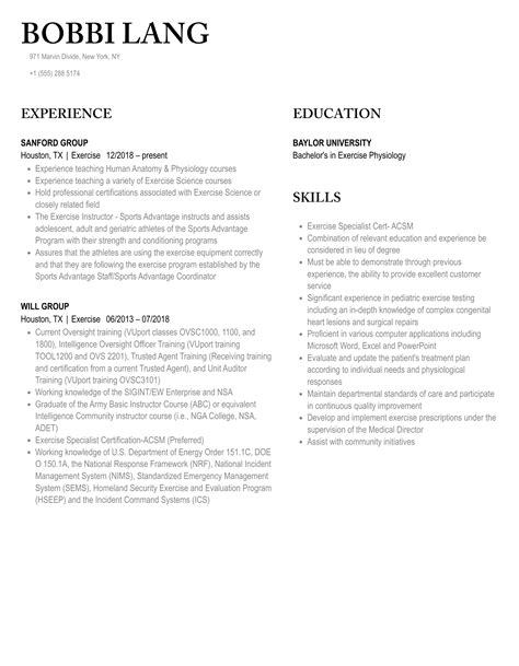 Exercise Science Resume Examples At Ida Barrera Blog