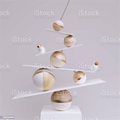 크리스마스 개념 휴일 현대 배경 크리스마스 Baubles 균형 모양추상 크리스마스 트리 3d 일러스트 무드보드에 대한 스톡 사진