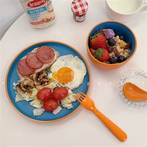 띠끄룸 제작 레트로 블루 오렌지 그릇 접시 세트 양식 스테이크 샐러드 요거트 볼 숟가락 포함 위시버킷