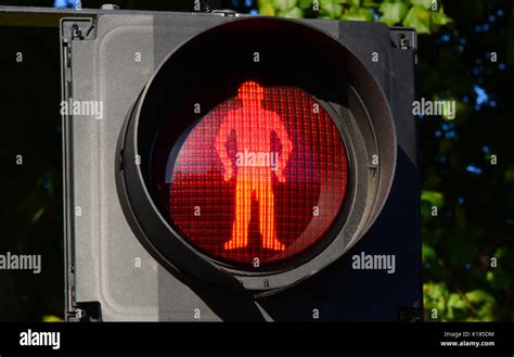 Red Stop Warning Sign On Pedestrian Crossing Leeds United Kingdom Stock