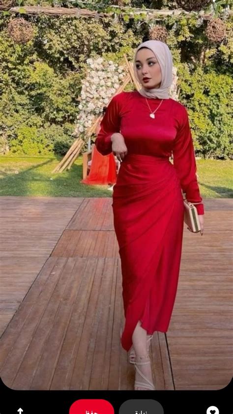 فستان ستان محجبات احمر Elbise