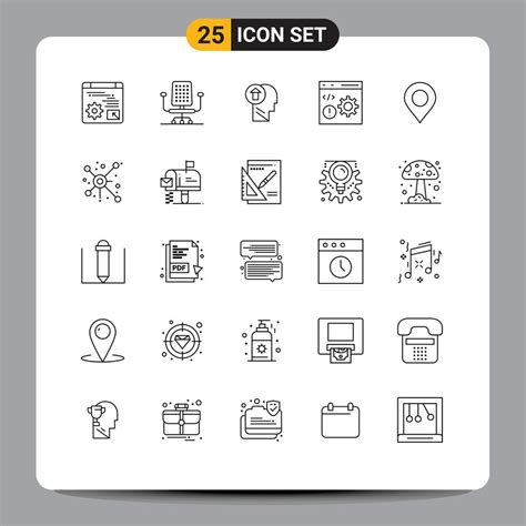 Stock Vector Icon Pack Of 25 Line Signs And Symbols For Programming Develop Head Coding Up