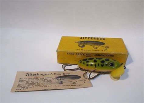 Vintage Arbogast Wwii Era 5 8oz Plastic Lip Jitterbug Frog W Box Paper Antique Price Guide