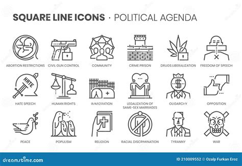 Conjunto De Iconos Del Vector De Línea Cuadrada Relacionados Con La