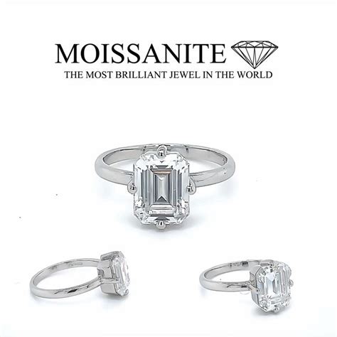 Platinum Compass Set Emerald Cut Moissanite