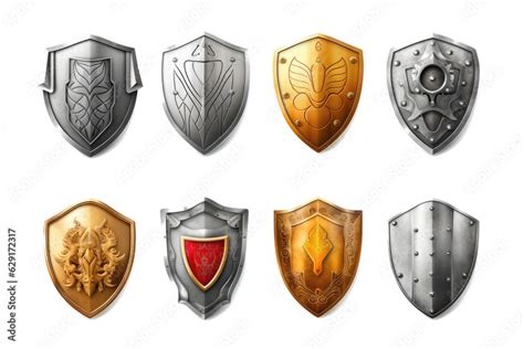 Different Ancient Shield Types Collection Photo Realistic Isolated White And Transparent