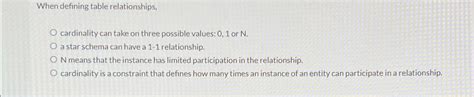 Solved When Defining Table Relationships Cardinality Can