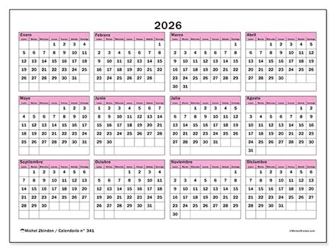 Calendario 2026 N° 341 Rosa Matutino Michel Zbinden Es