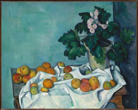 Still Life With Apples And A Pot Of Primroses By Paul Cézanne