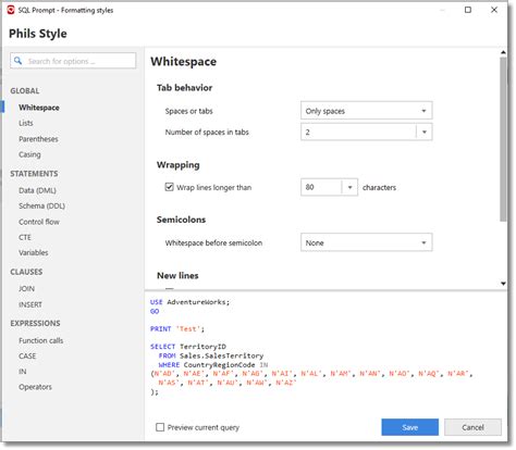 Controlling How Sql Prompt Formats Your Code The Knobs And Dials Redgate