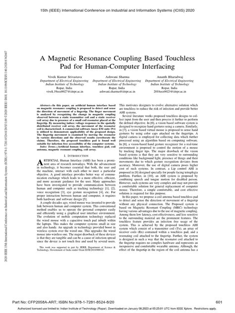 a magnetic resonance coupling based touchless pad for human computer