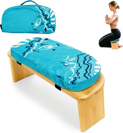Folding Meditation Bench With Velvet Cushion And Carry Bag Bamboo Yoga Stool Seiza