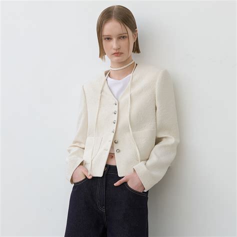 아틀리에나인 Jk 3005tweed String V Neck Crop Jacket