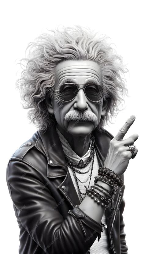 Hyperrealistic Professional Photograph Of Albert Einstein Pointing And Winking Isolated On White