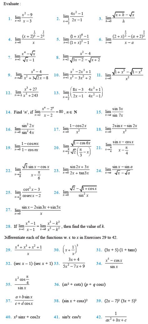 Important Questions For Class 11 Maths Chapter 13 Limits And Derivatives