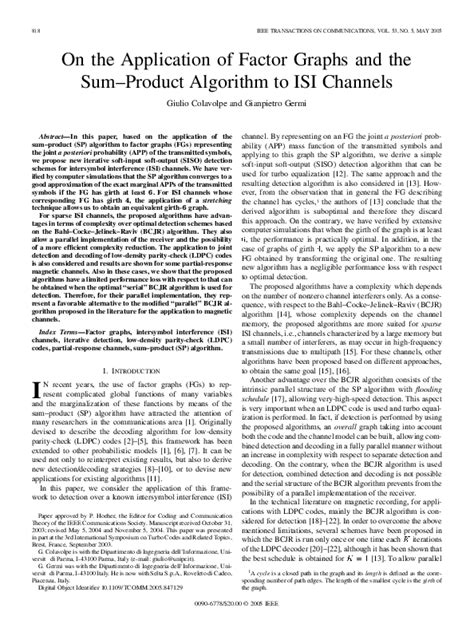 Pdf On The Application Of Factor Graphs And The Sum Product Algorithm