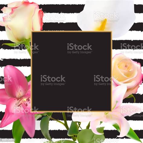 릴리와 로즈 꽃 추상 프레임입니다 자연 배경입니다 벡터 일러스트 레이 션 0명에 대한 스톡 벡터 아트 및 기타 이미지 0명