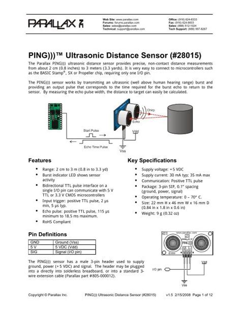 Ping Ultrasonic Distance Sensor Parallax Inc