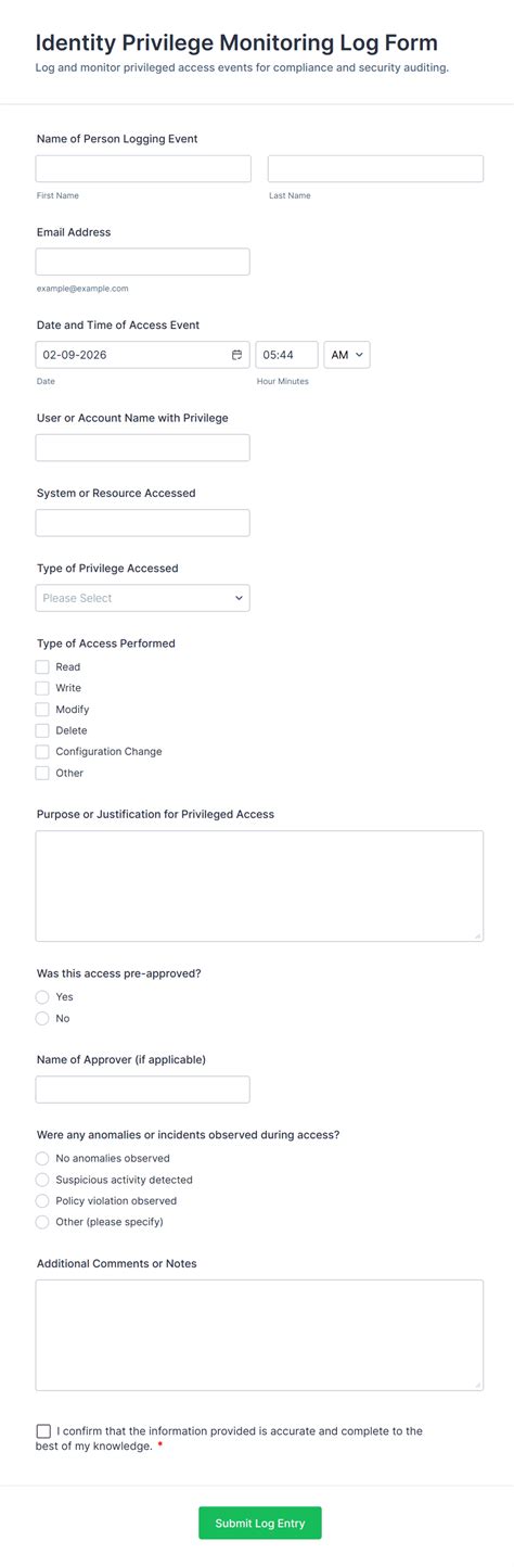 Identity Privilege Monitoring Log Form Template Jotform