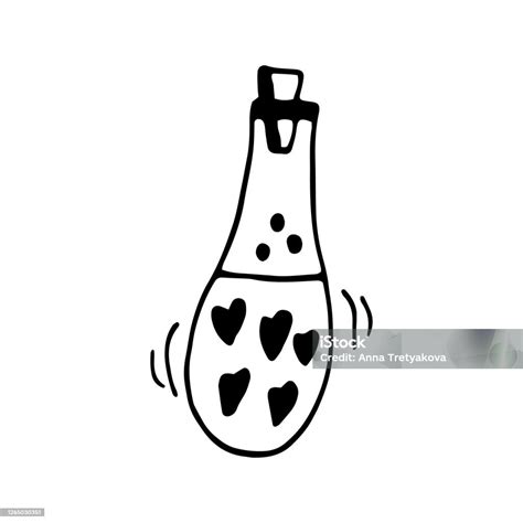 인사말 카드 포스터 스티커 및 계절 디자인에 대한 하트사랑 물약이 있는 싱글 핸드 그린 엘리먼트 글래스 흰색 배경에 격리 낙서 벡터 그림 0명에 대한 스톡 벡터 아트 및